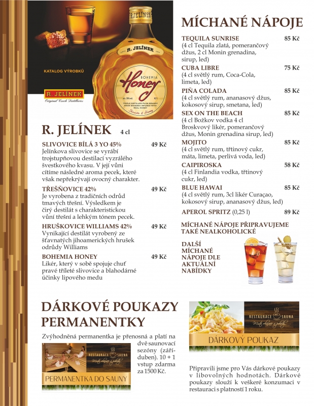 NÁPOJOVÝ LÍSTEK | Restaurace SAUNA